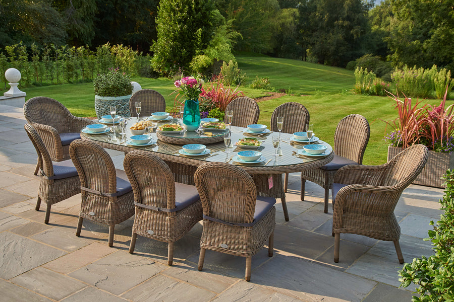 270cm Kensington Oval Dining Table, 2 Dining Armchairs & 8 Dining ...