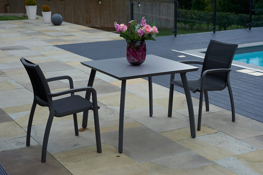 90cm Paris Volcano/Grey Square Dining Table & 2 Volcano/Black Stacking ...